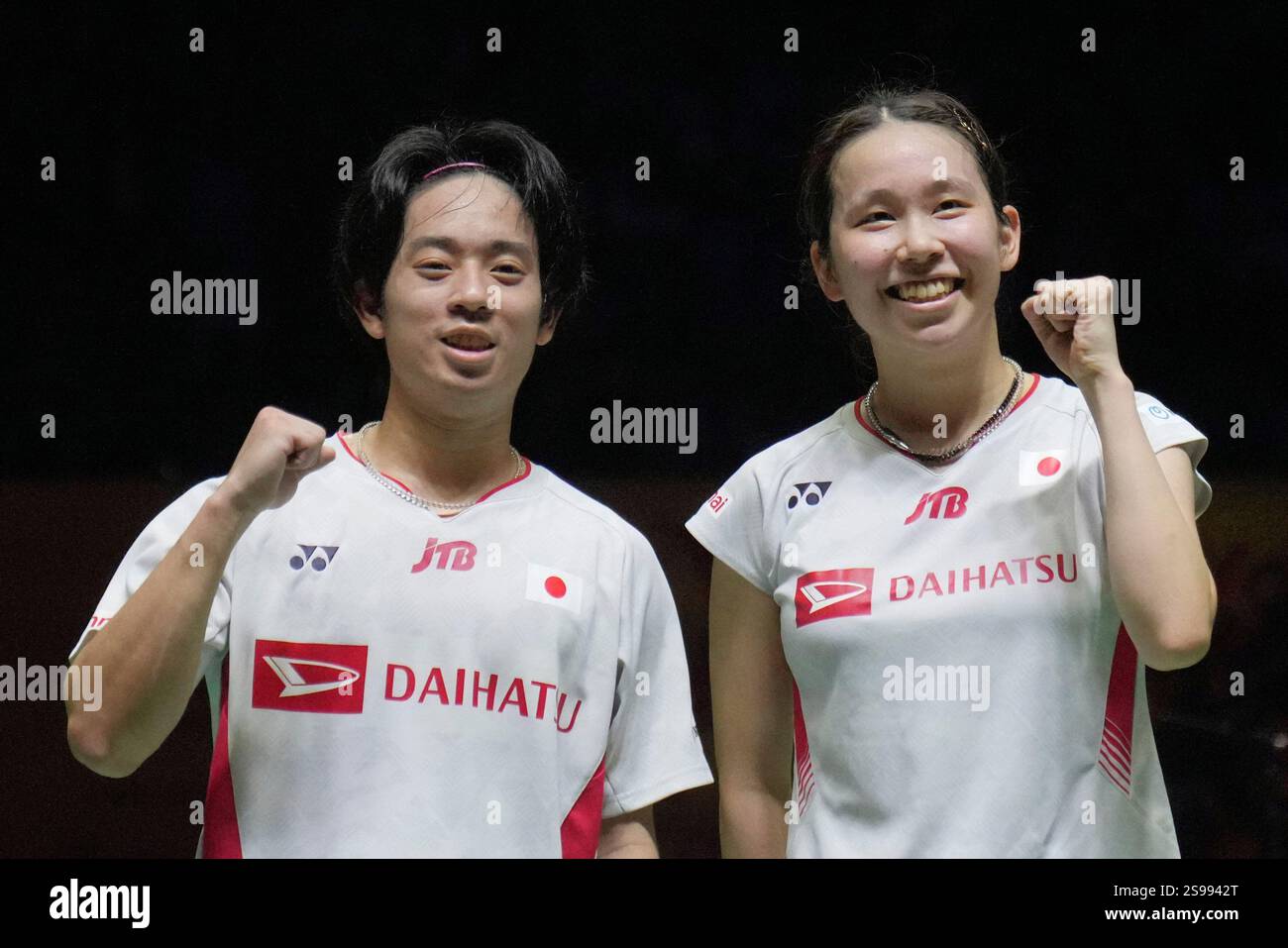 Hiroki Midorikawa, left, and Natsu Saito of Japan celebrate after ...
