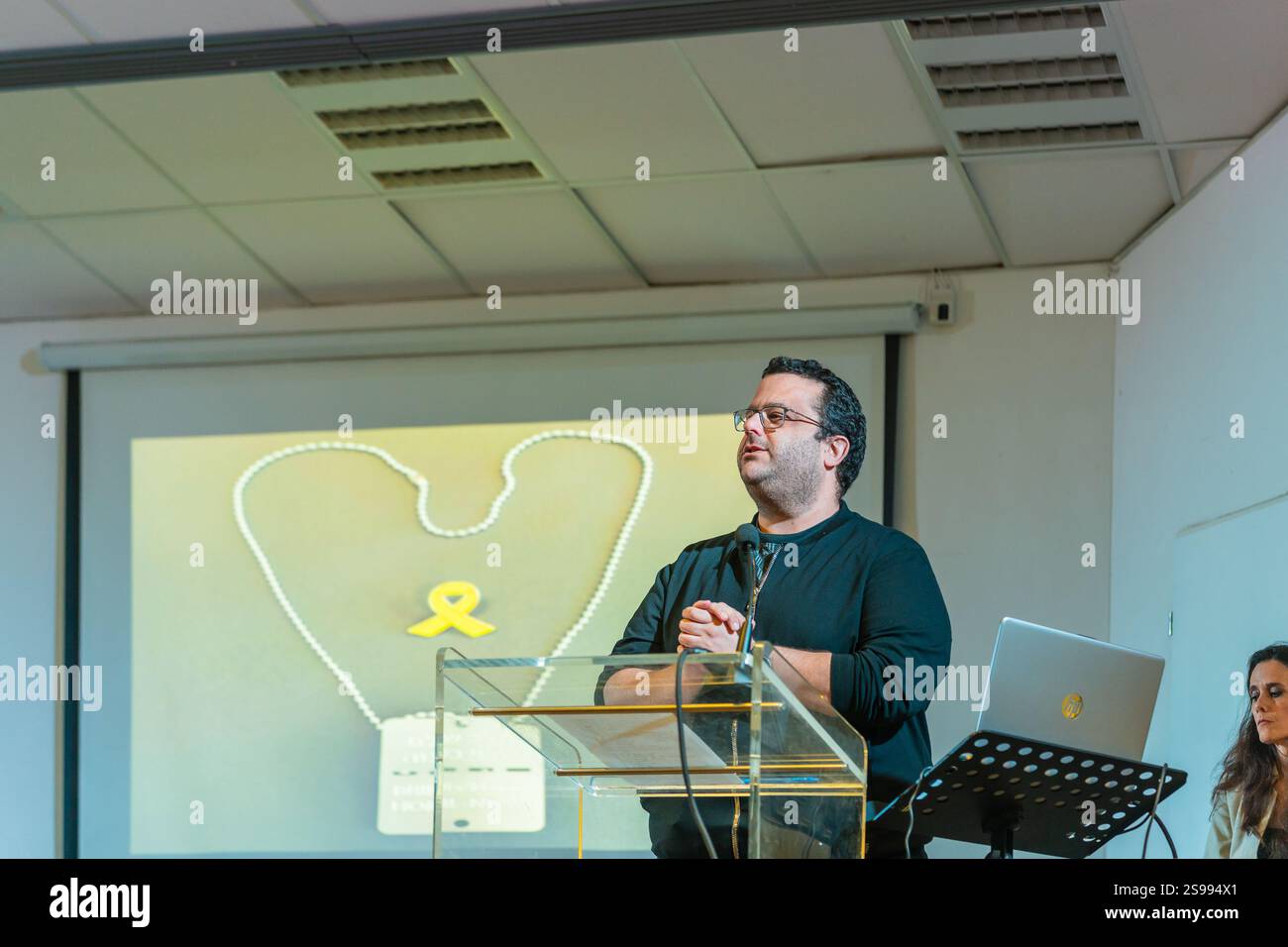 Haifa, Israel - January 23, 2025: Yaniv Ben Dan Yehezkel speaks to the ...