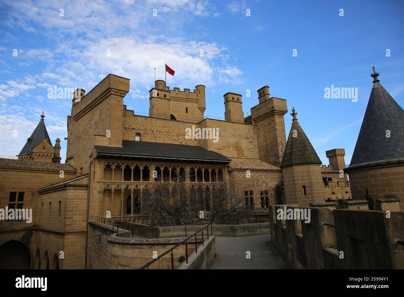 Spain. Navarre. Olite. Palace of Olite. View of complex with Gallery's ...