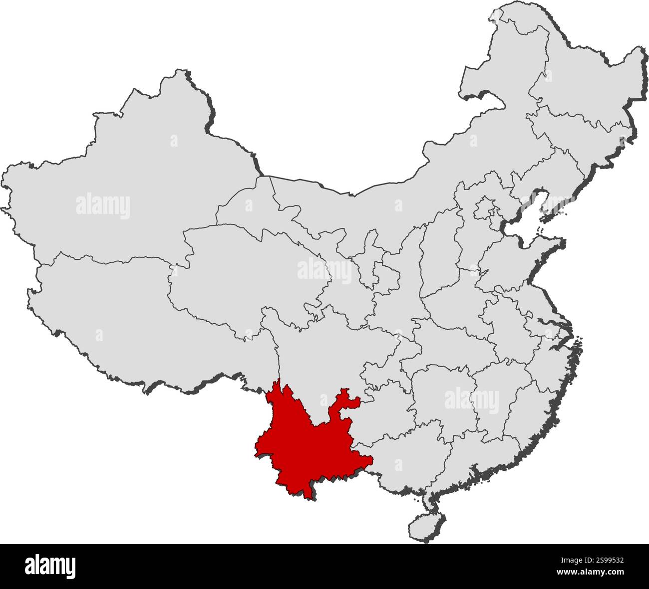 Map of China with the provinces, Yunnan is highlighted Stock Vector ...