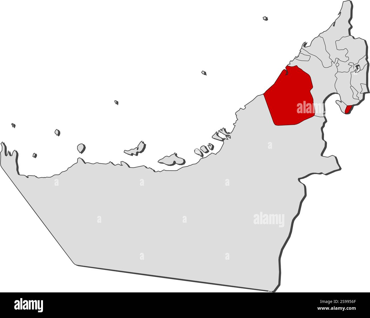 Map of United Arab Emirates with the provinces, Dubai is highlighted ...