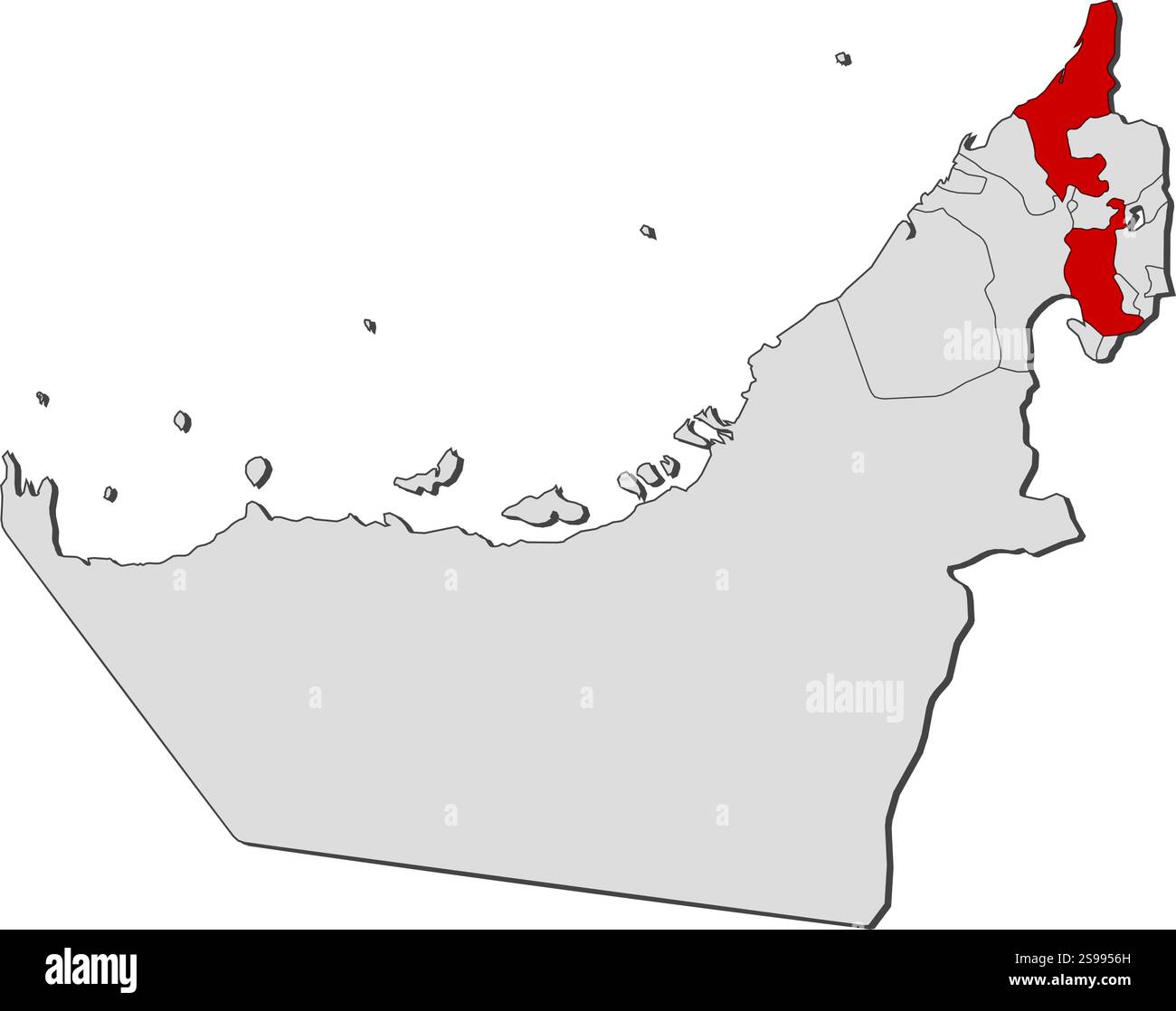 Map of United Arab Emirates with the provinces, Ras al-Khaimah is ...