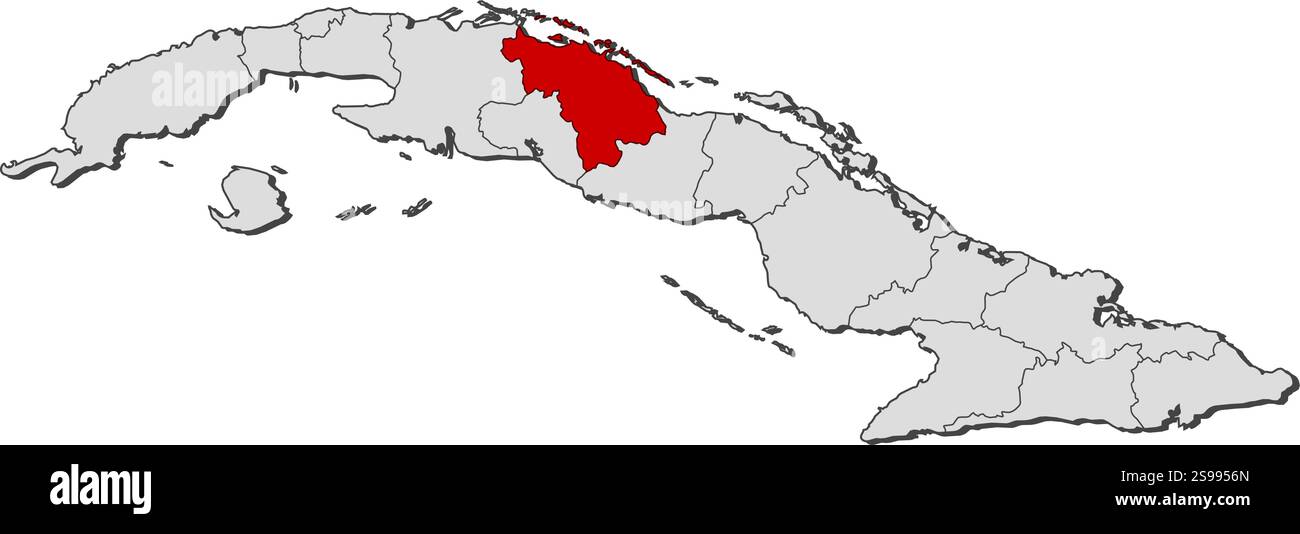 Map of Cuba with the provinces, Villa Clara is highlighted Stock Vector ...