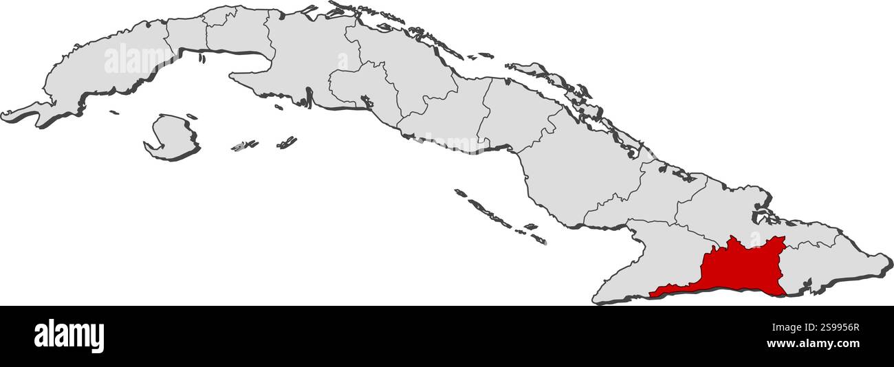 Map of Cuba with the provinces, Santiago de Cuba is highlighted Stock ...