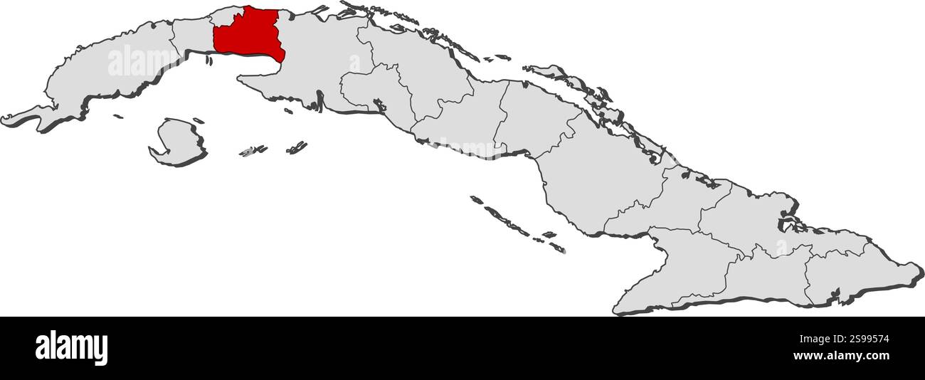 Map of Cuba with the provinces, Mayabeque is highlighted Stock Vector ...