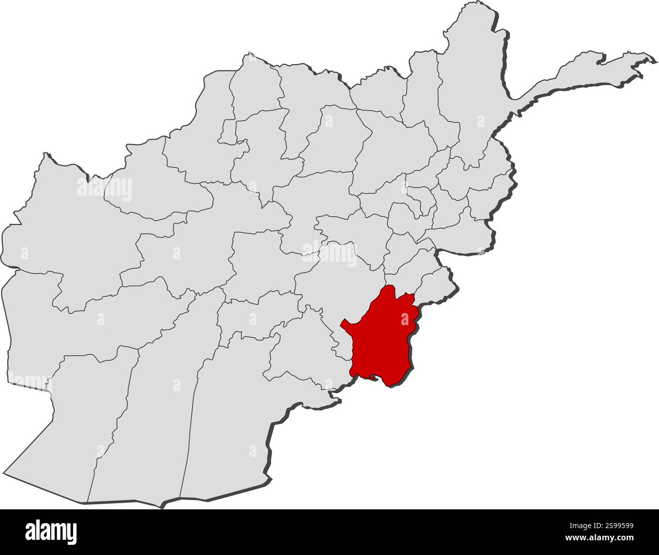 Map of Afghanistan with the provinces, Paktika is highlighted Stock ...