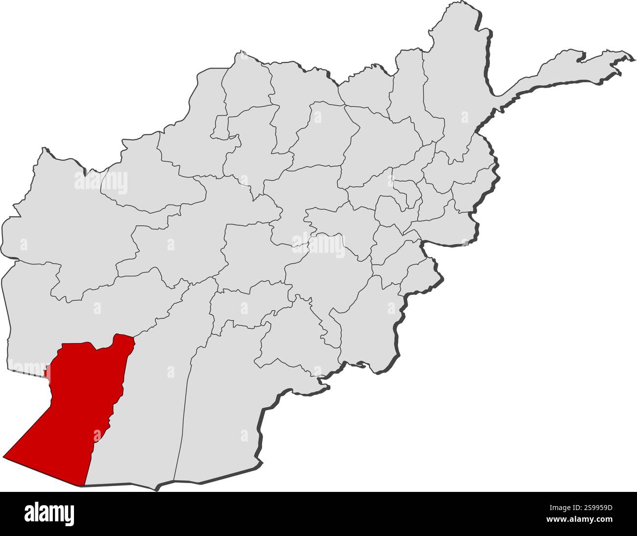 Map of Afghanistan with the provinces, Nimruz is highlighted Stock ...