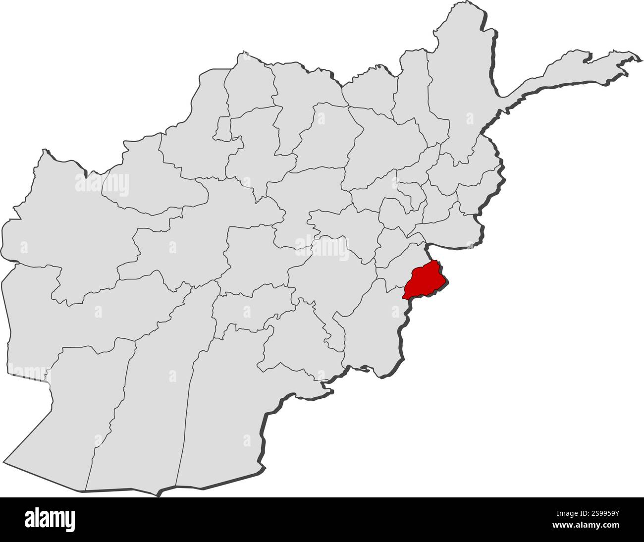 Map of Afghanistan with the provinces, Khost is highlighted Stock ...