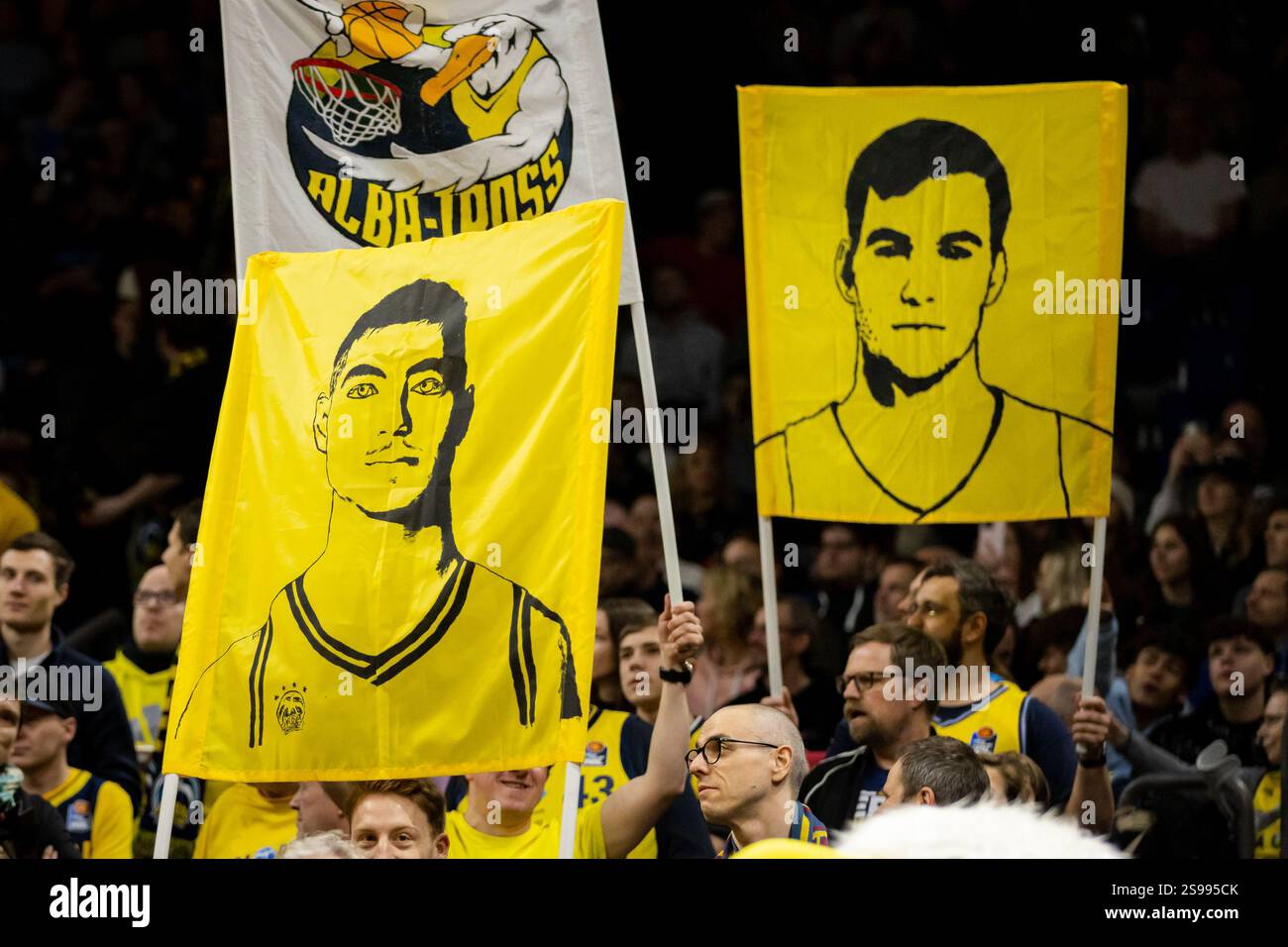 Berlin, Germany. 24th, January 2025. Basketball fans of ALBA Berlin ...
