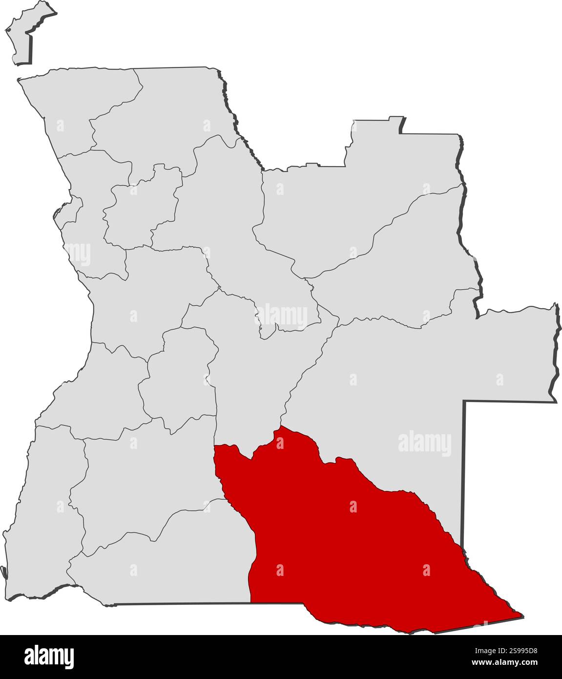 Map of Angola with the provinces, Cuando Cubango is highlighted Stock ...
