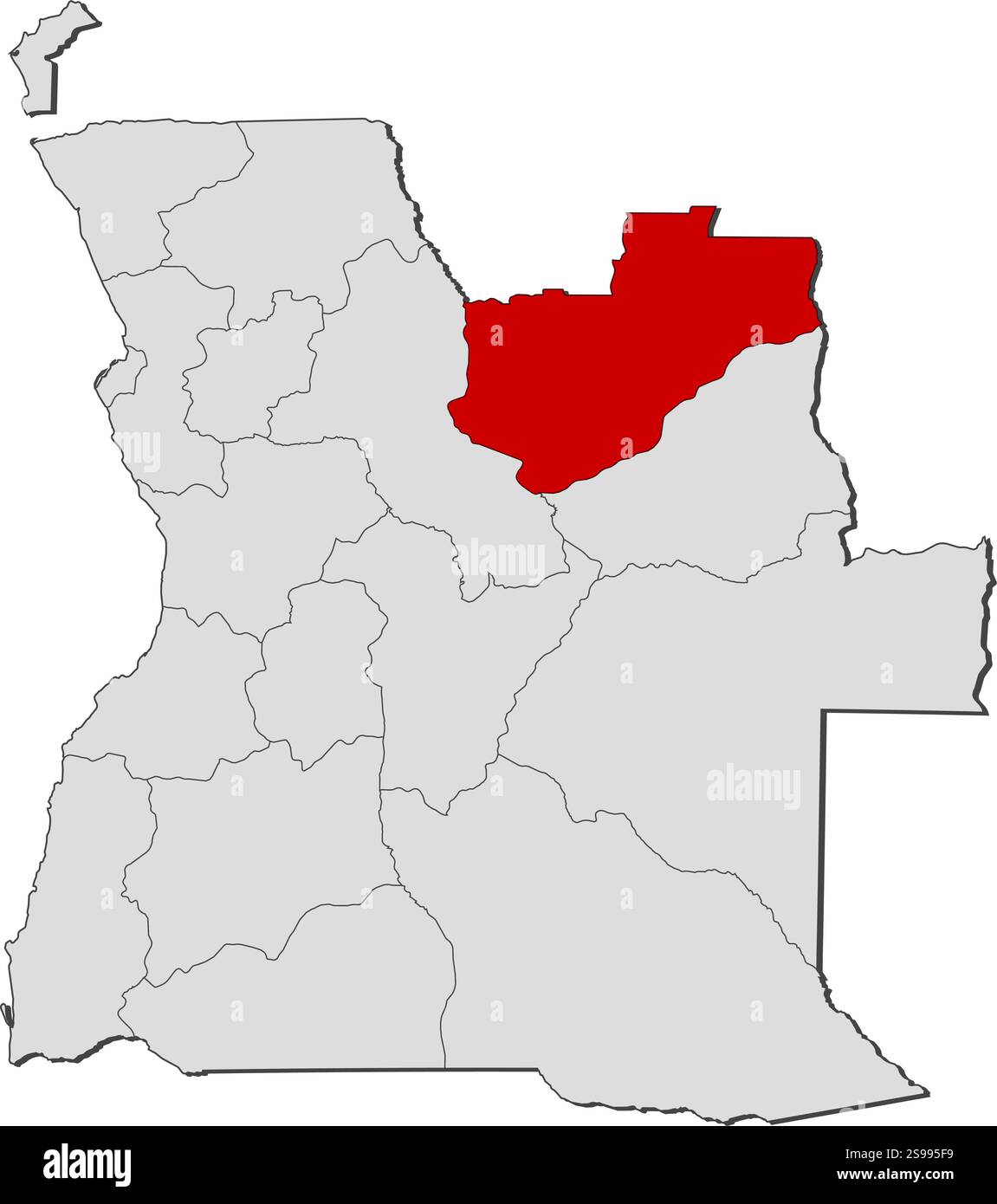 Map of Angola with the provinces, Lunda Norte is highlighted Stock ...