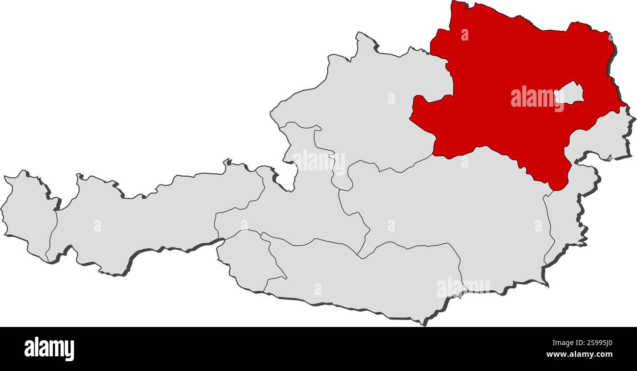 Map of Austria with the provinces, Lower Austria is highlighted Stock ...