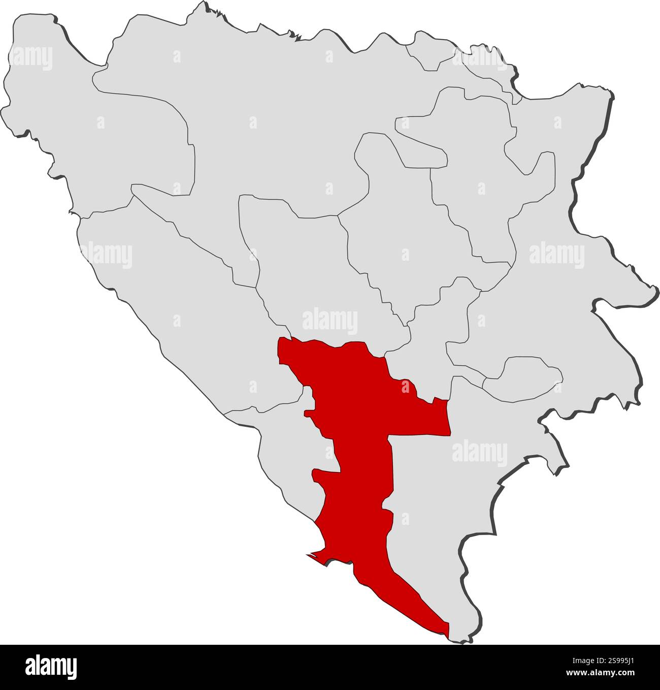 Map of Bosnia and Herzegovina with the provinces, Herzegovina-Neretva ...