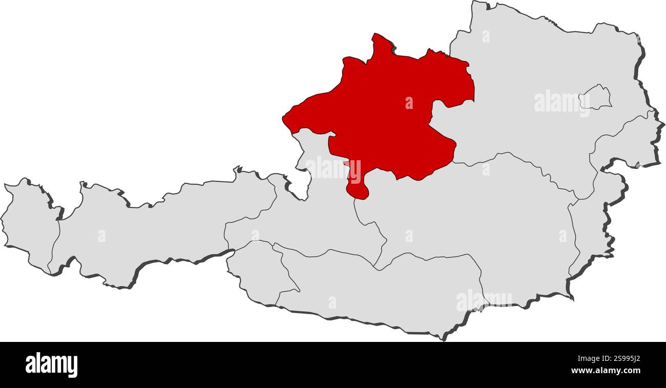 Map of Austria with the provinces, Upper Austria is highlighted Stock ...