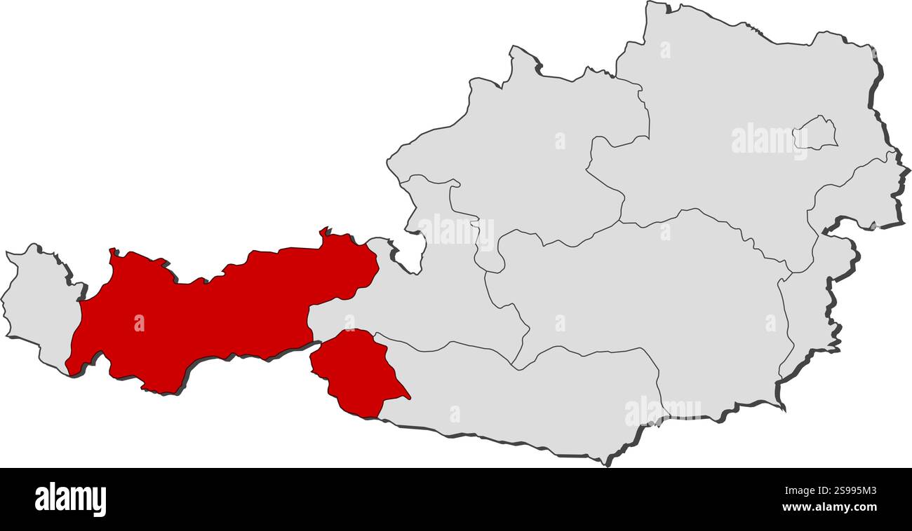 Map of Austria with the provinces, Tyrol is highlighted Stock Vector ...