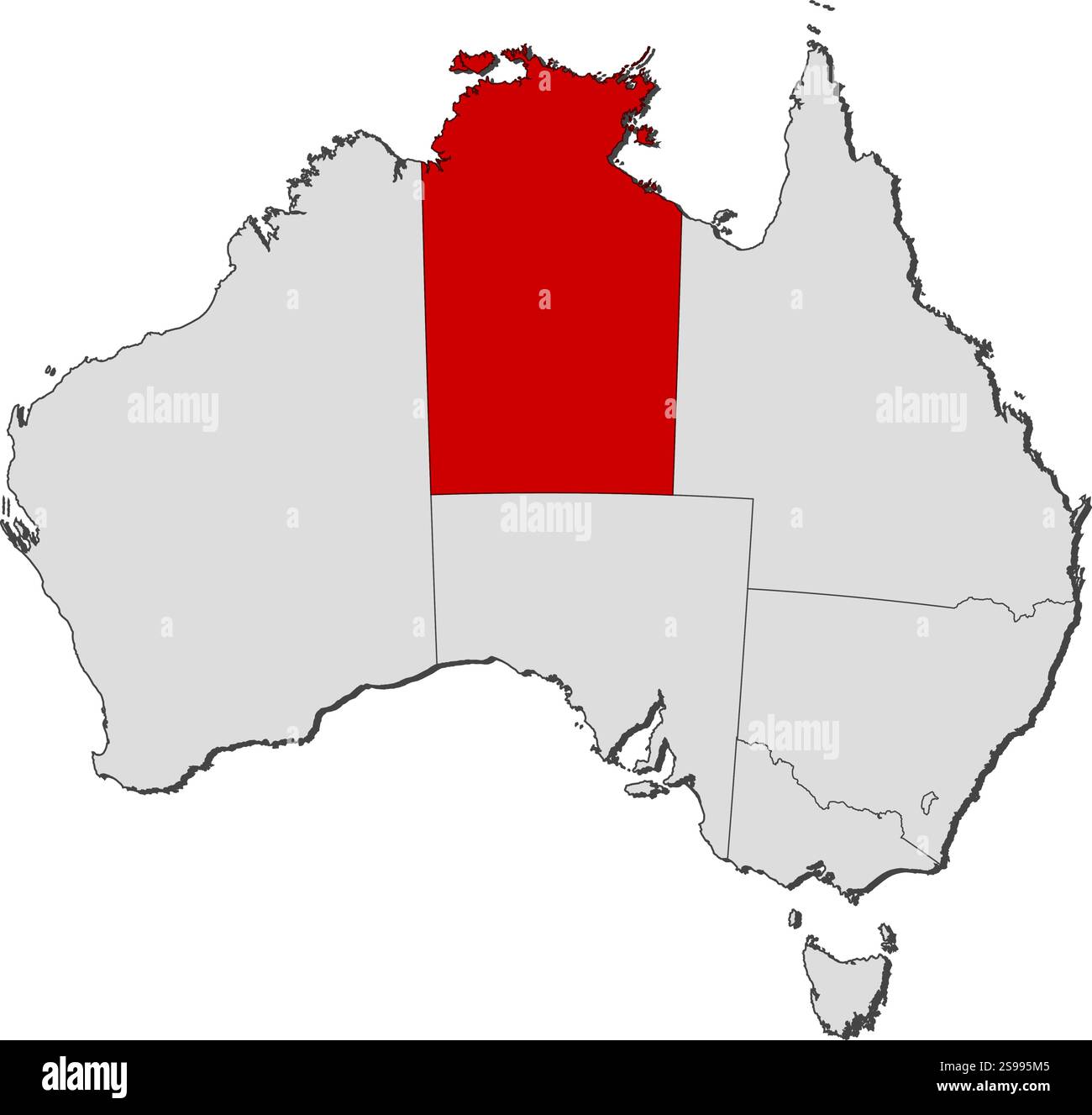 Map of Australia with the provinces, Northern Treeitory is highlighted ...