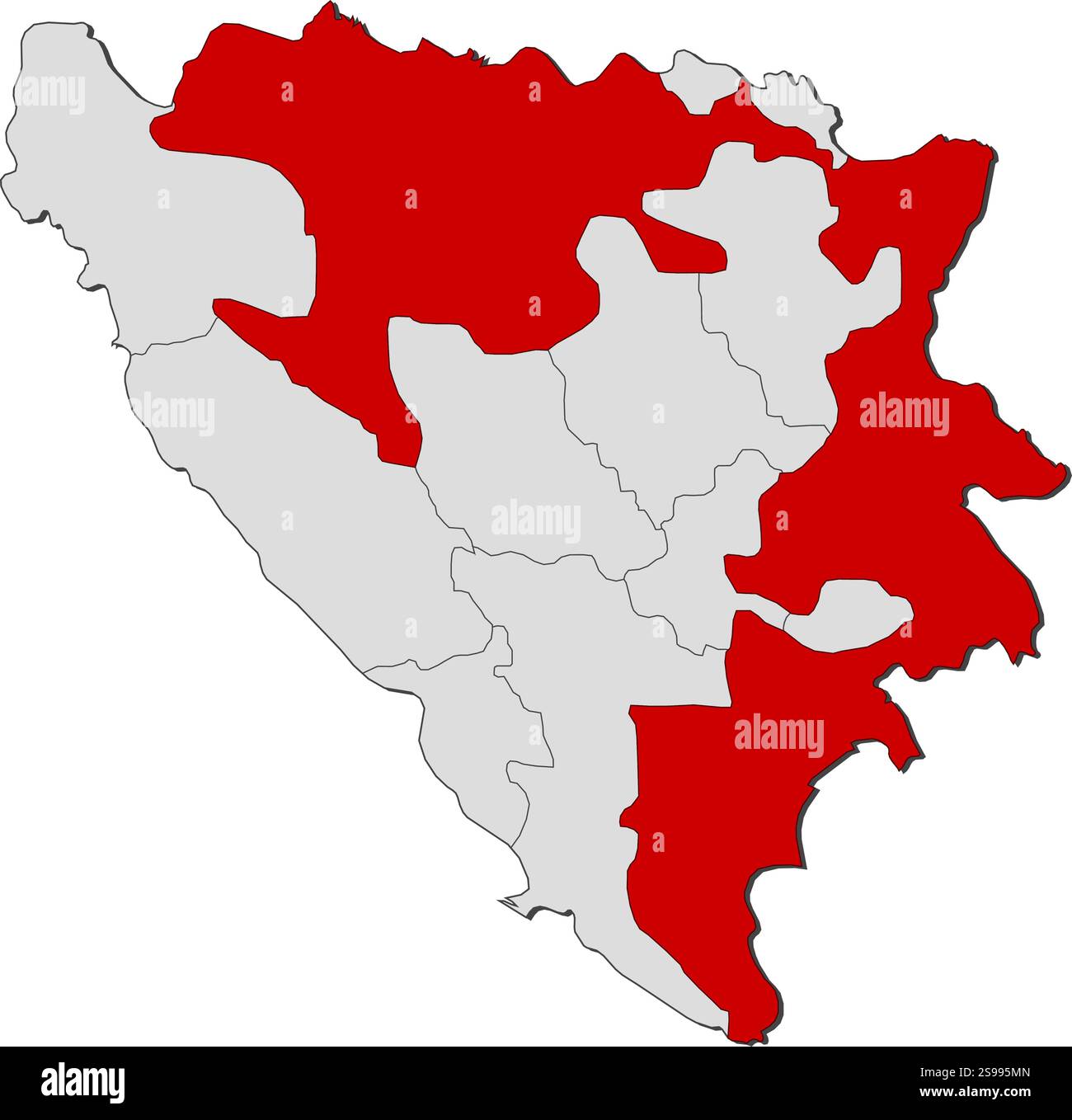 Map of Bosnia and Herzegovina with the provinces, Republika Srpska is ...