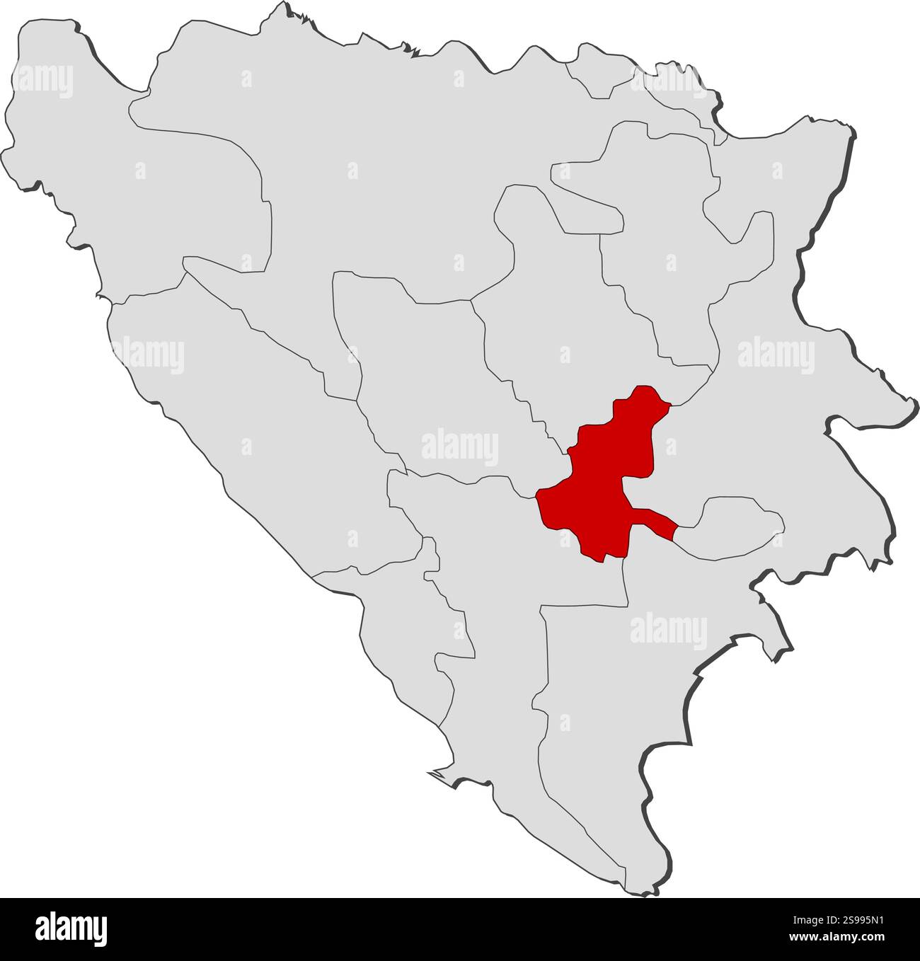 Map of Bosnia and Herzegovina with the provinces, Sarajevo is ...