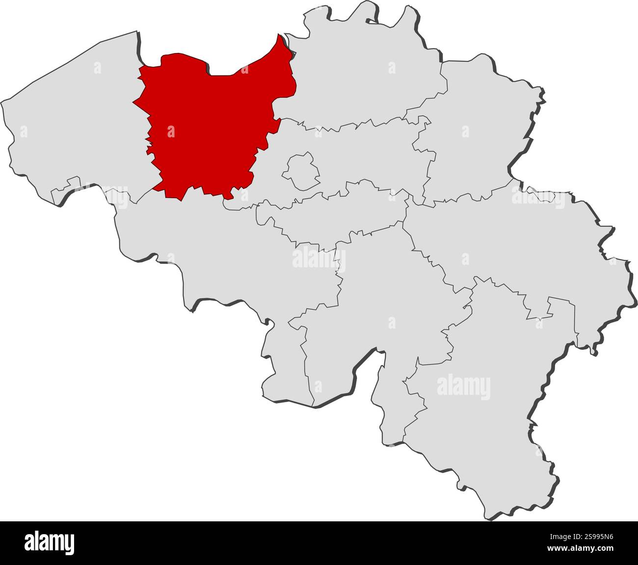 Map of Belgium with the provinces, East Flanders is highlighted Stock ...