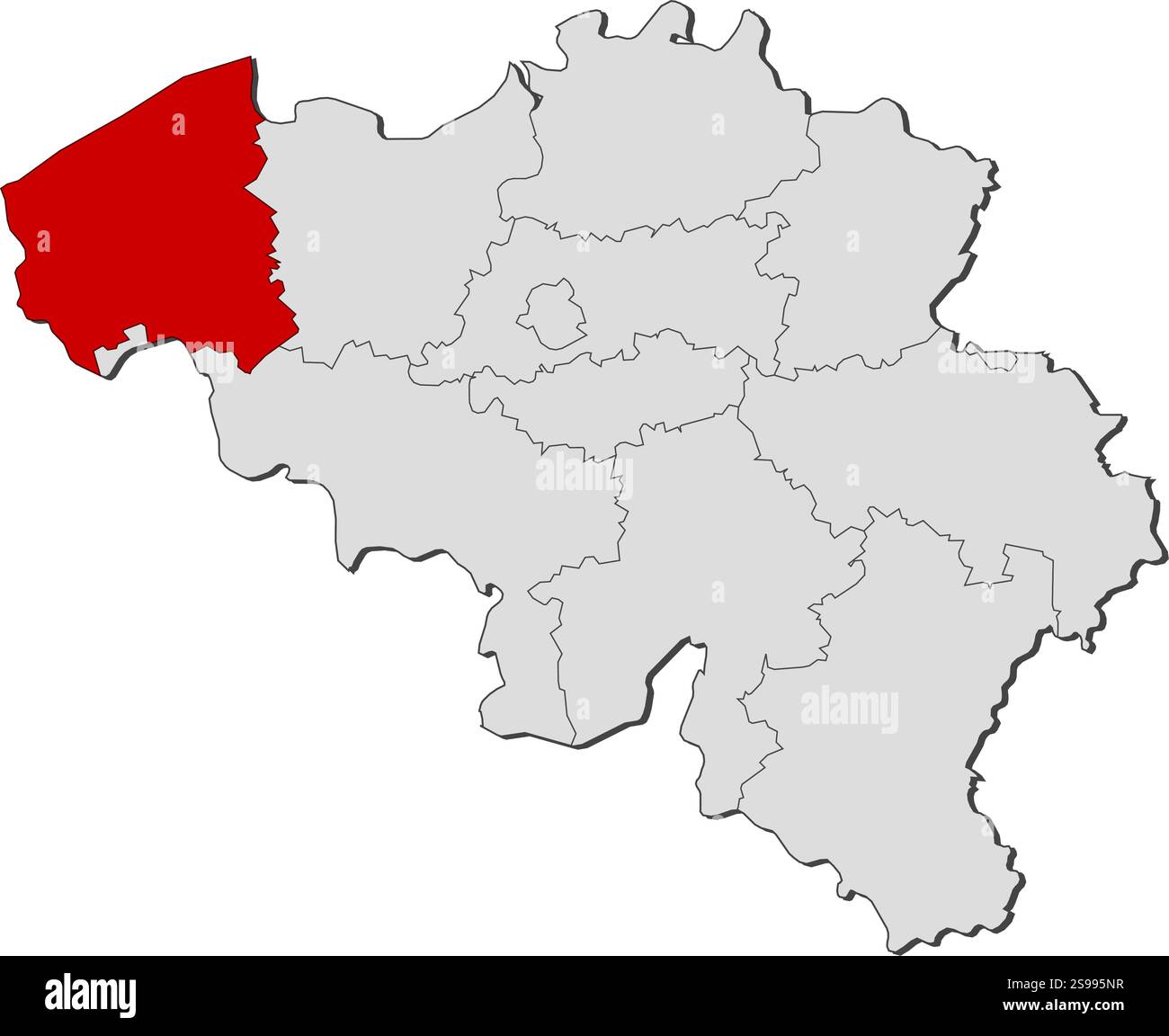 Map of Belgium with the provinces, West Flanders is highlighted Stock ...