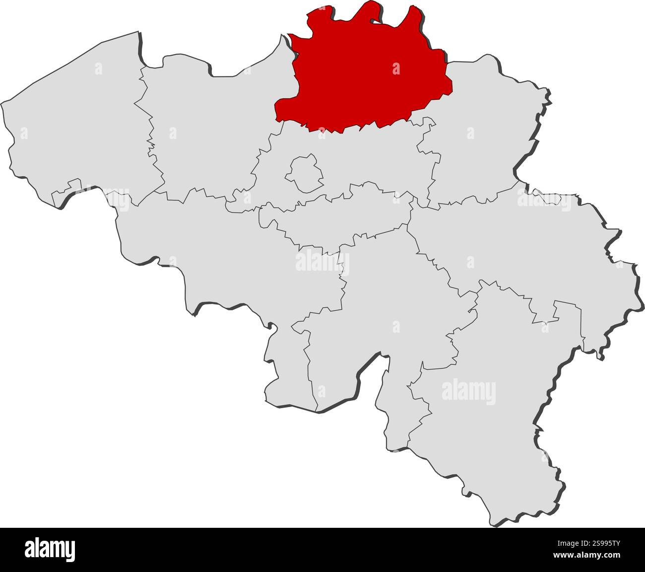 Map of Belgium with the provinces, Antwerp is highlighted Stock Vector ...