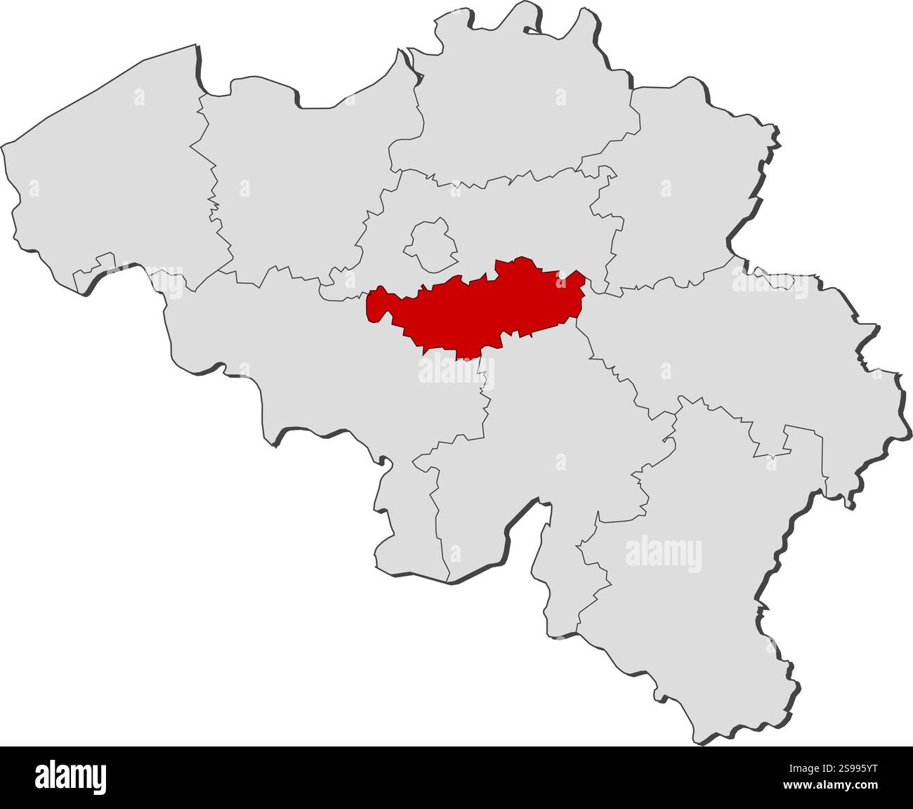 Map of Belgium with the provinces, Walloon Brabant is highlighted Stock ...