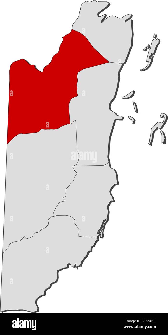 Map of Belize with the provinces, Orange Walk is highlighted Stock ...