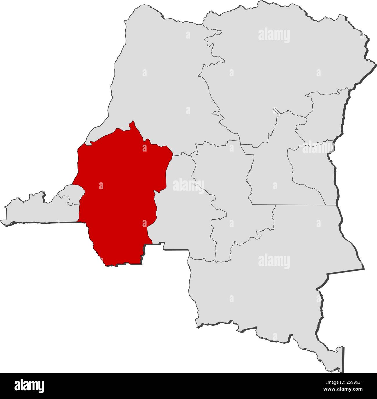 Map of Democratic Republic of the Congo with the provinces, Bandundu is ...