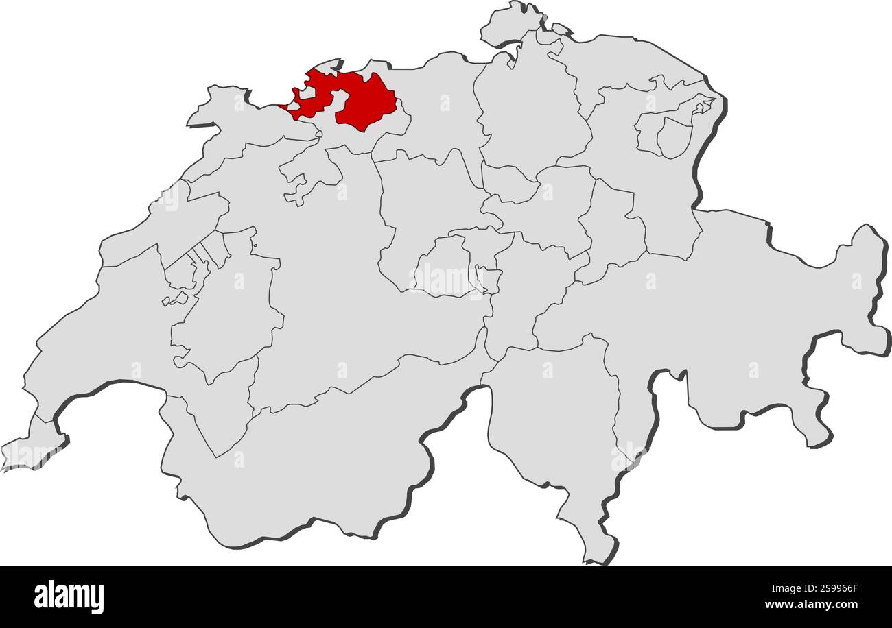 Map of Swizerland with the provinces, Basel-Landschaft is highlighted ...