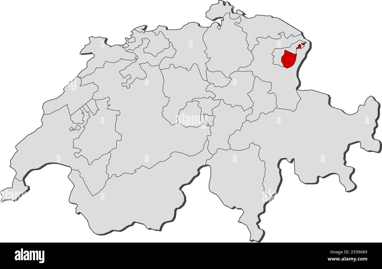 Map of Swizerland with the provinces, Appenzell Innerrhoden is ...
