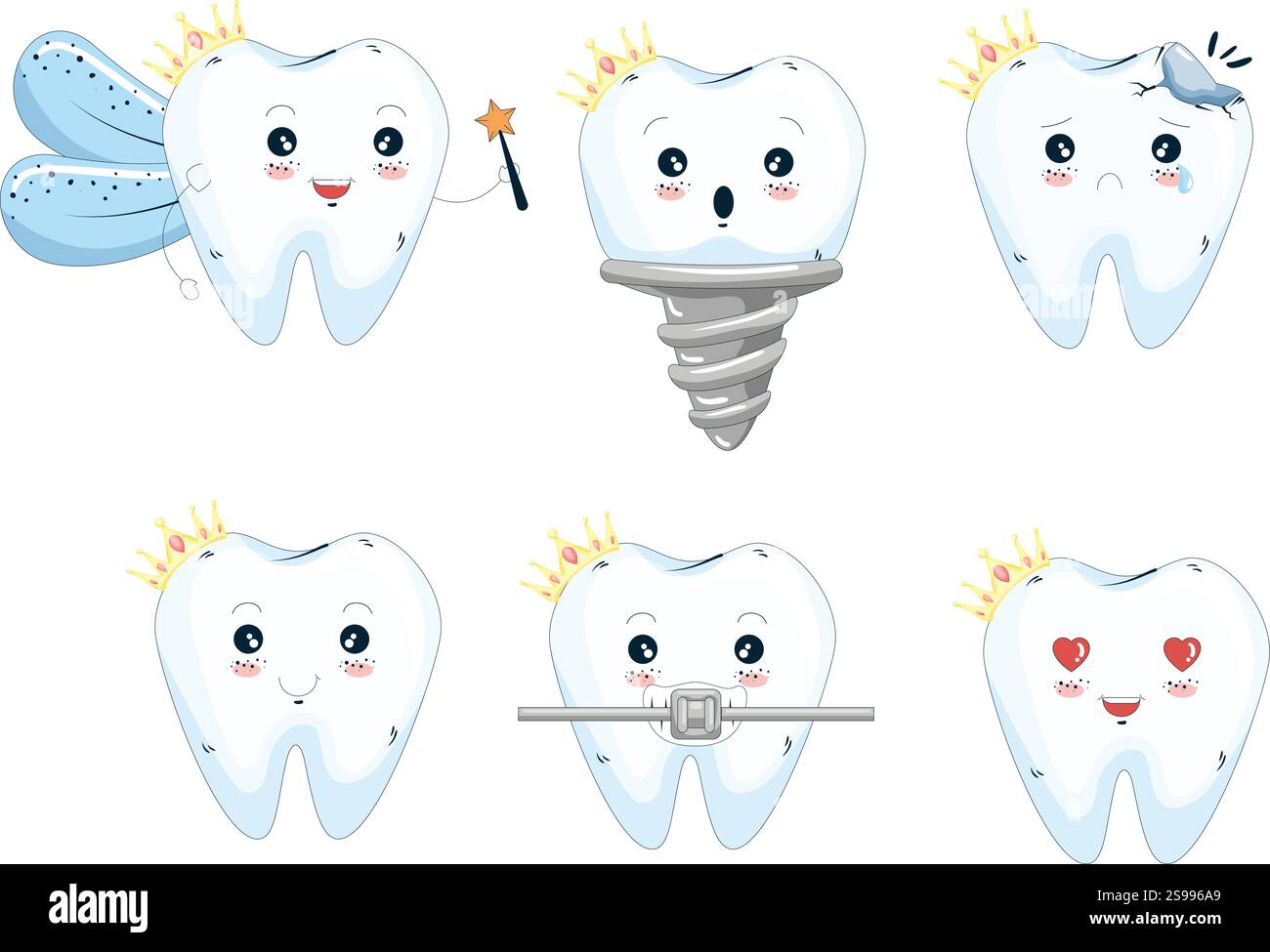 Emoji tooth with crown vector set design. Emojis teeth emoticon with ...