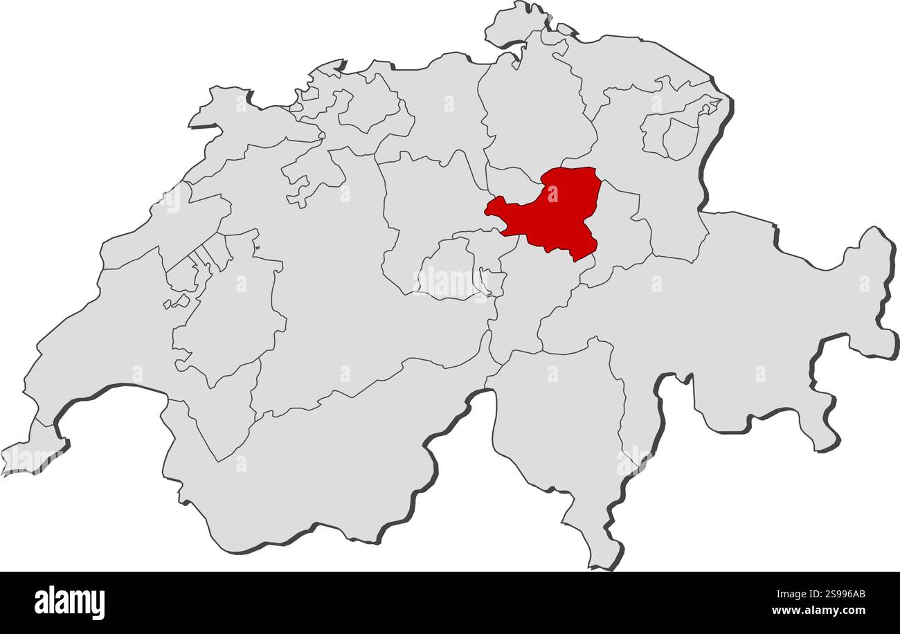 Map of Swizerland with the provinces, Schwyz is highlighted Stock ...