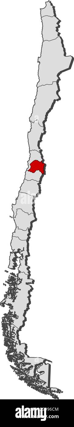 Map of Chile with the provinces, Metropolitan Region is highlighted ...