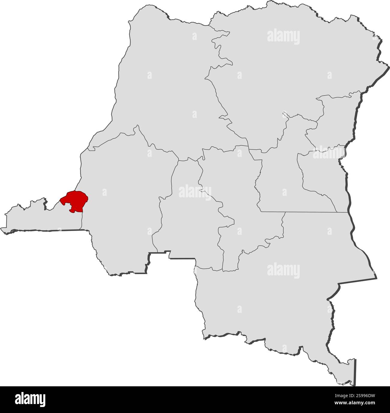 Map of Democratic Republic of the Congo with the provinces, Kinshasa is ...