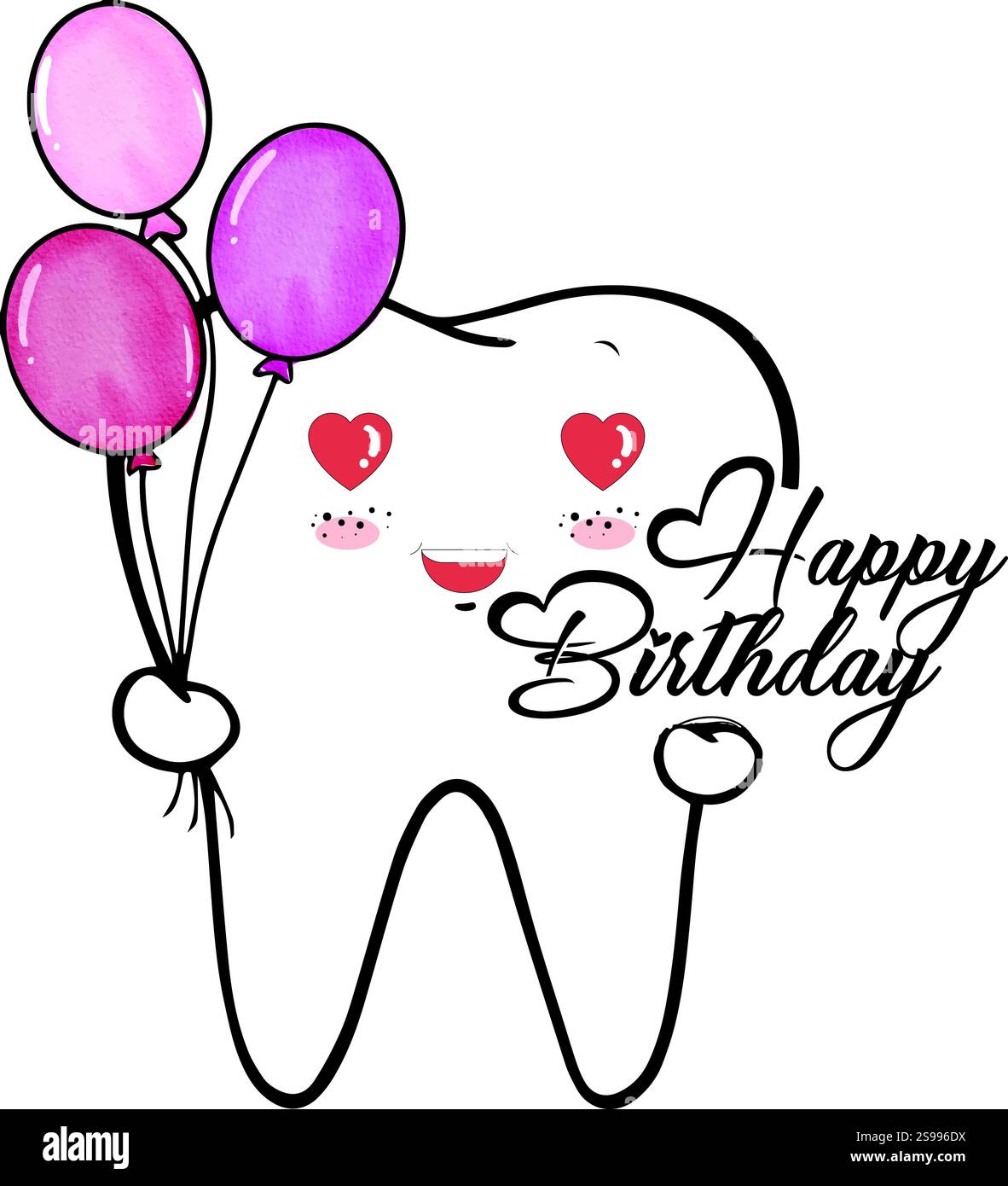 Tooth Balloons with love in eye birthday illustration, Tooth birthday ...