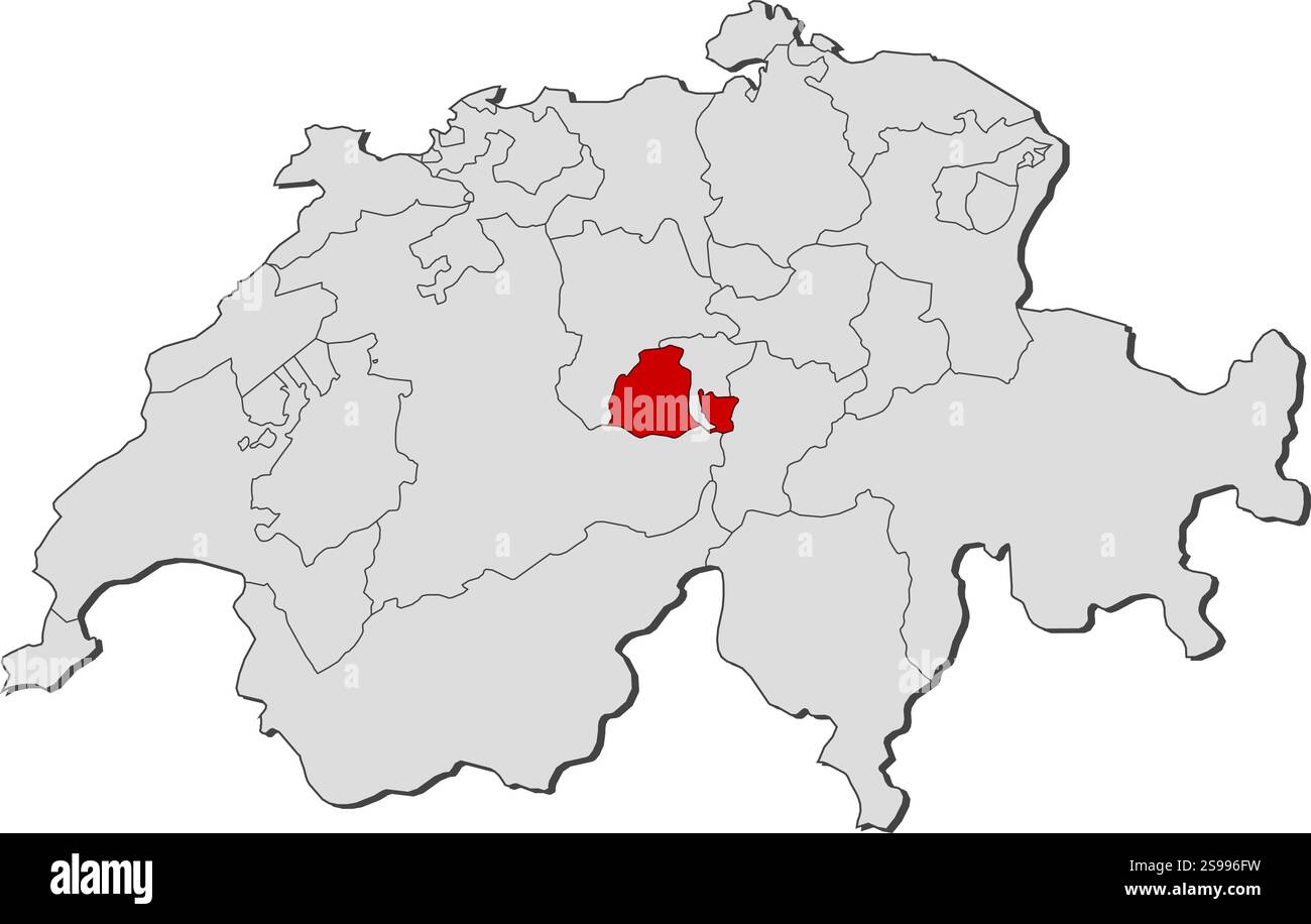 Map of Swizerland with the provinces, Obwalden is highlighted Stock ...