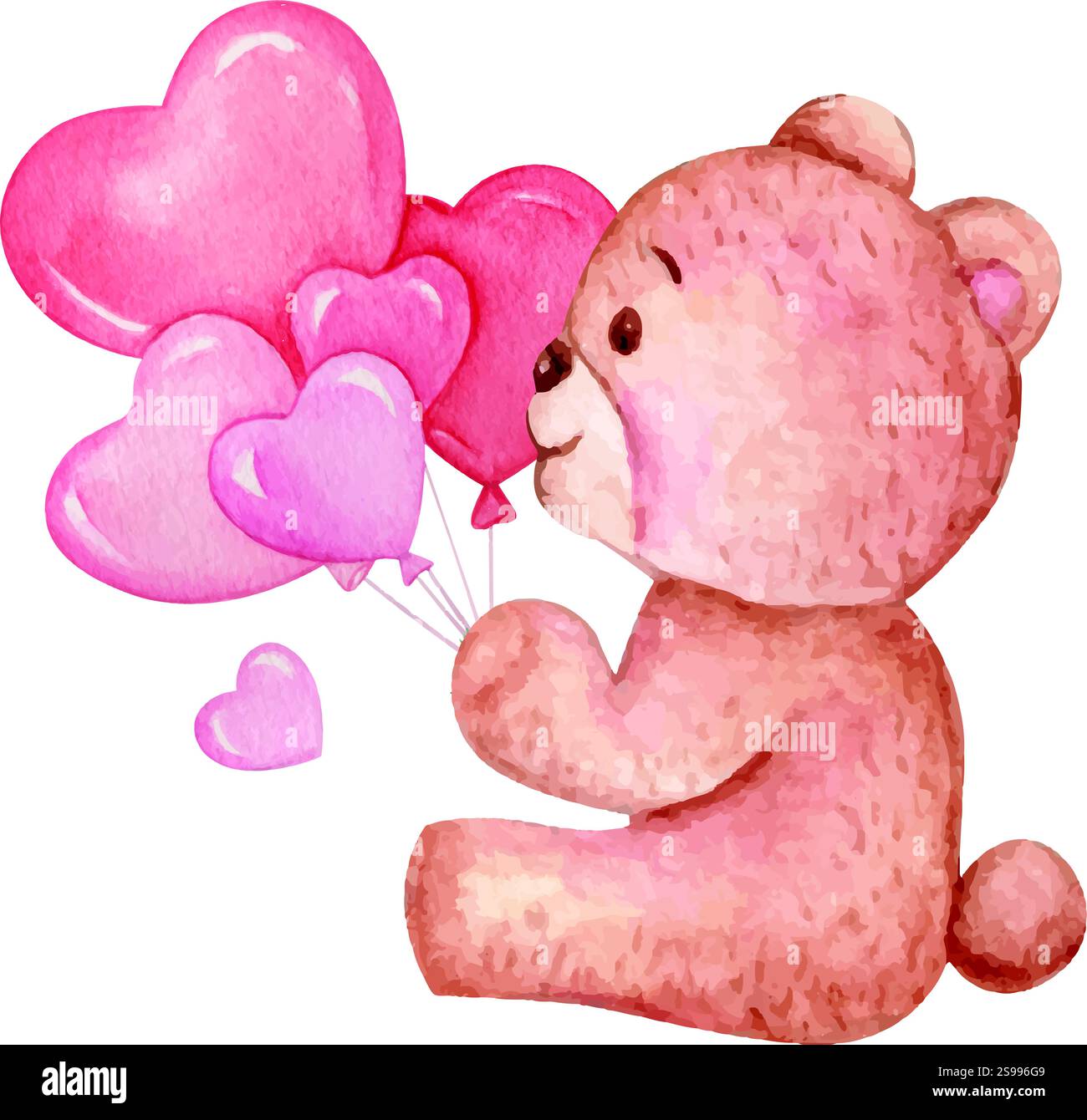 Teddy bear with heart balloons vector, Valentine teddy bear with pink heart balloons vector ...