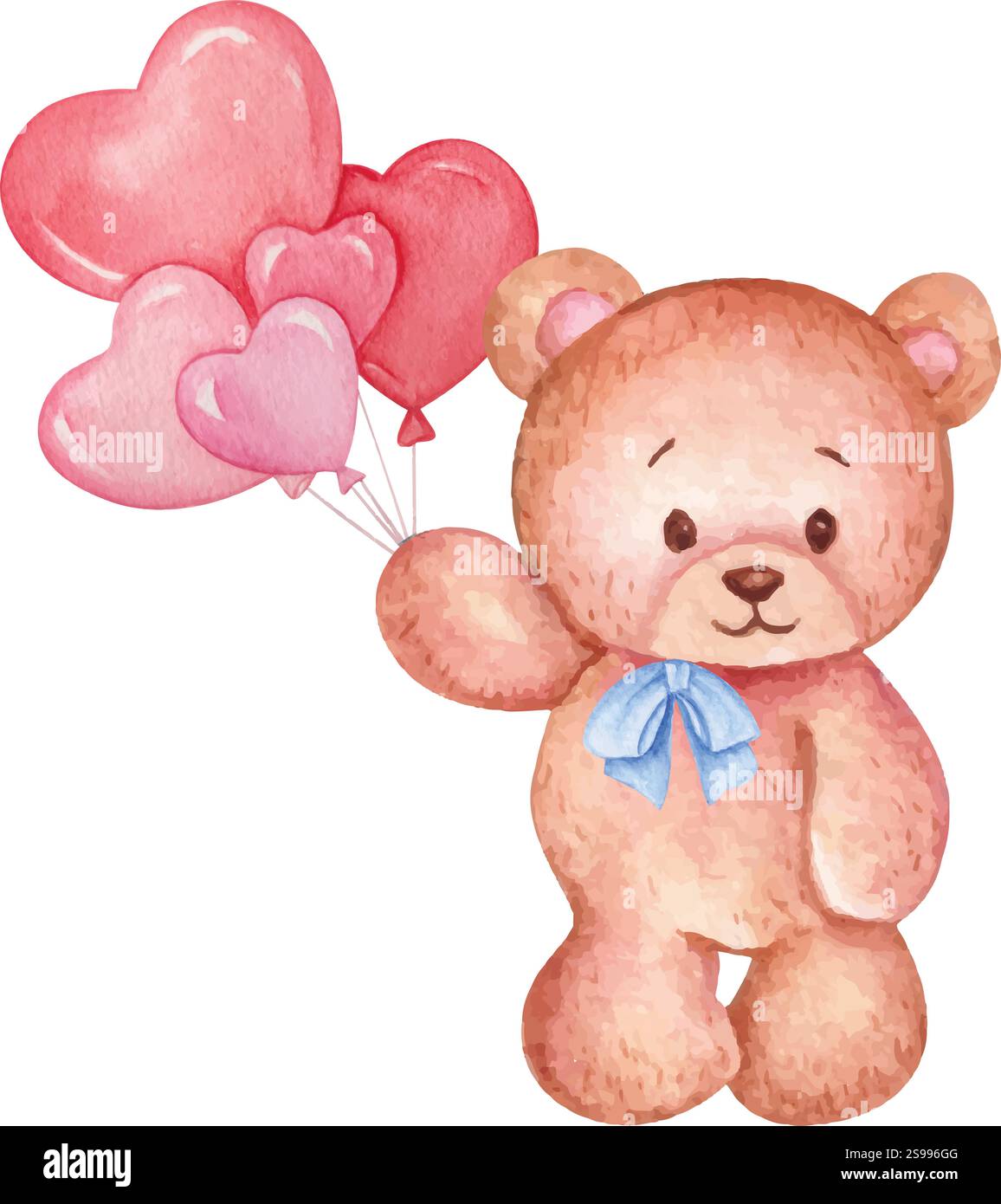 Teddy bear with heart balloons vector, Valentine teddy bear with pink heart balloons vector ...
