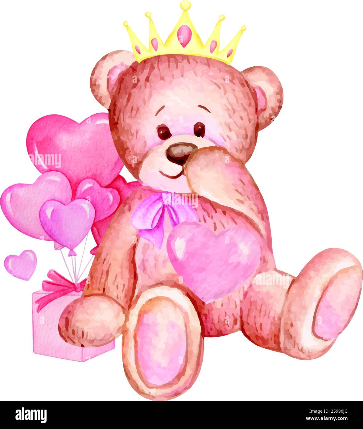 Teddy bear with heart balloons vector, Valentine teddy bear with pink ...