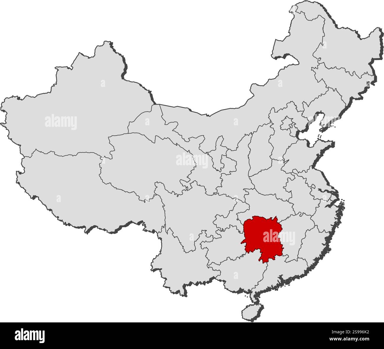 Map of China with the provinces, Hunan is highlighted Stock Vector ...