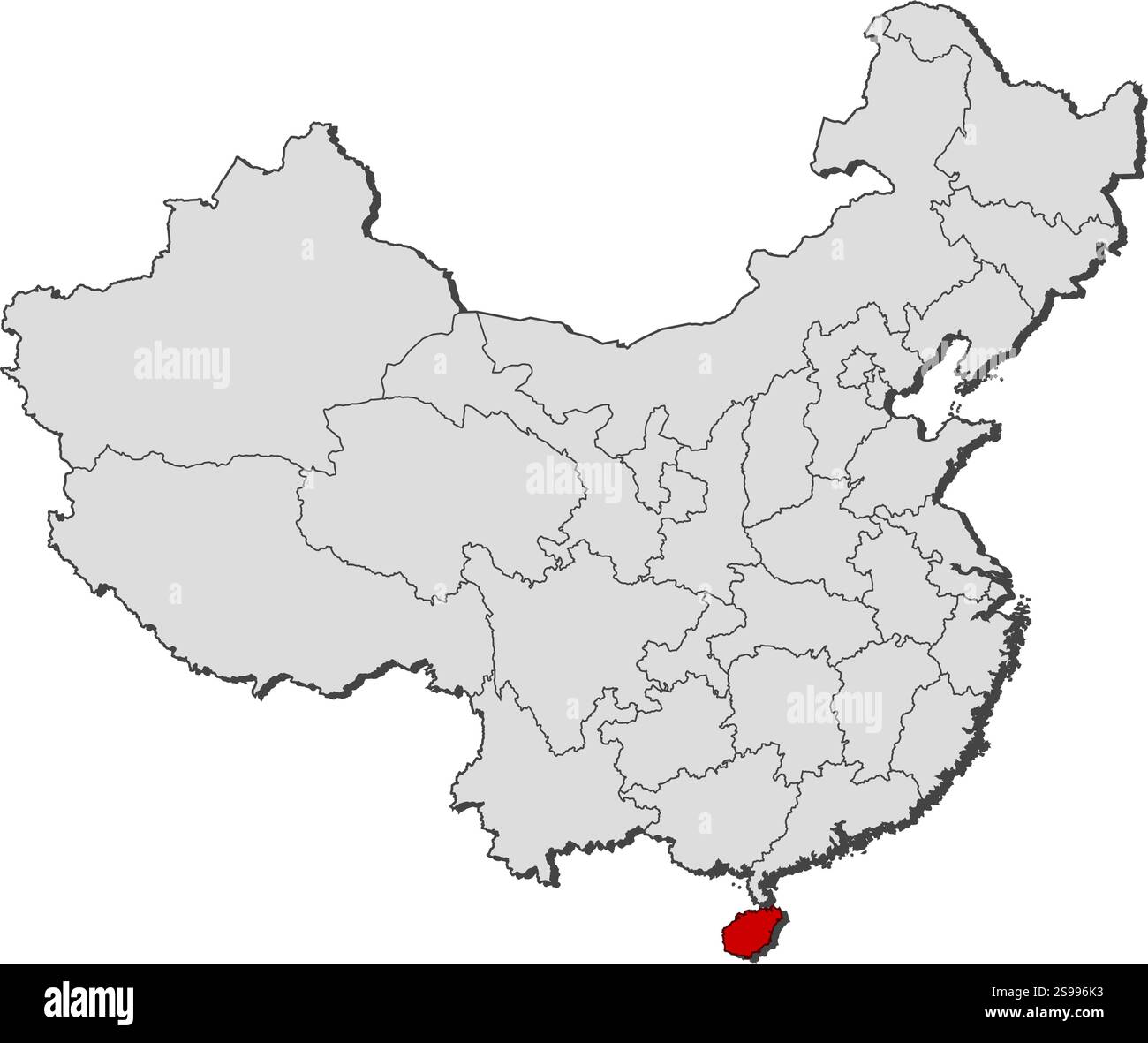 Map of China with the provinces, Hainan is highlighted Stock Vector ...