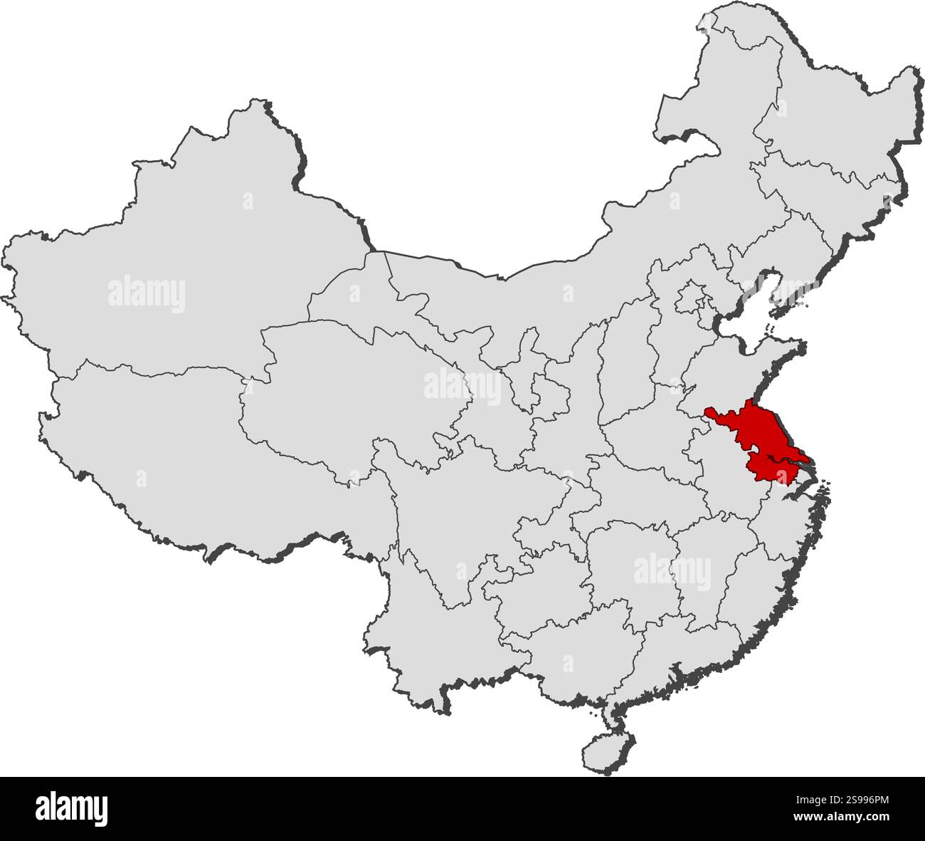 Map of China with the provinces, Jiangsu is highlighted Stock Vector ...