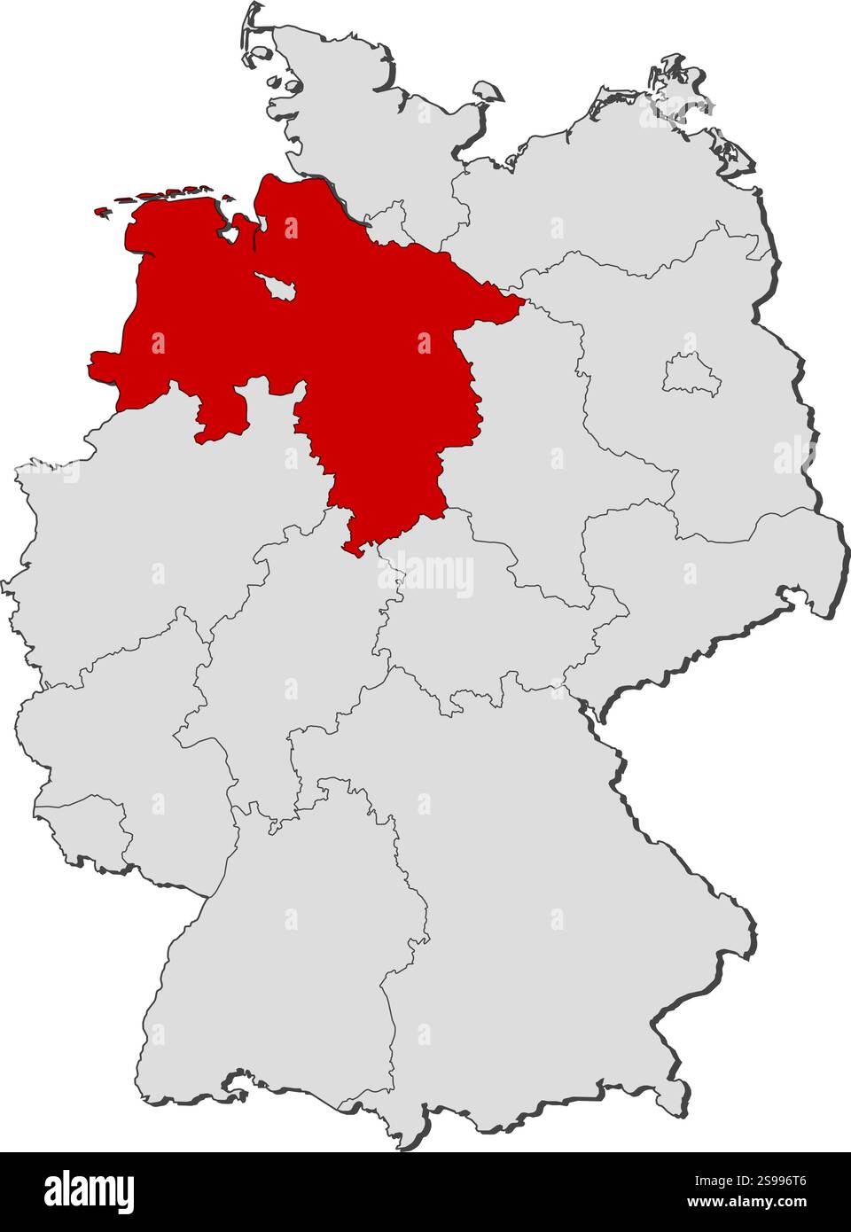Map of Germany with the provinces, Lower Saxony is highlighted Stock ...