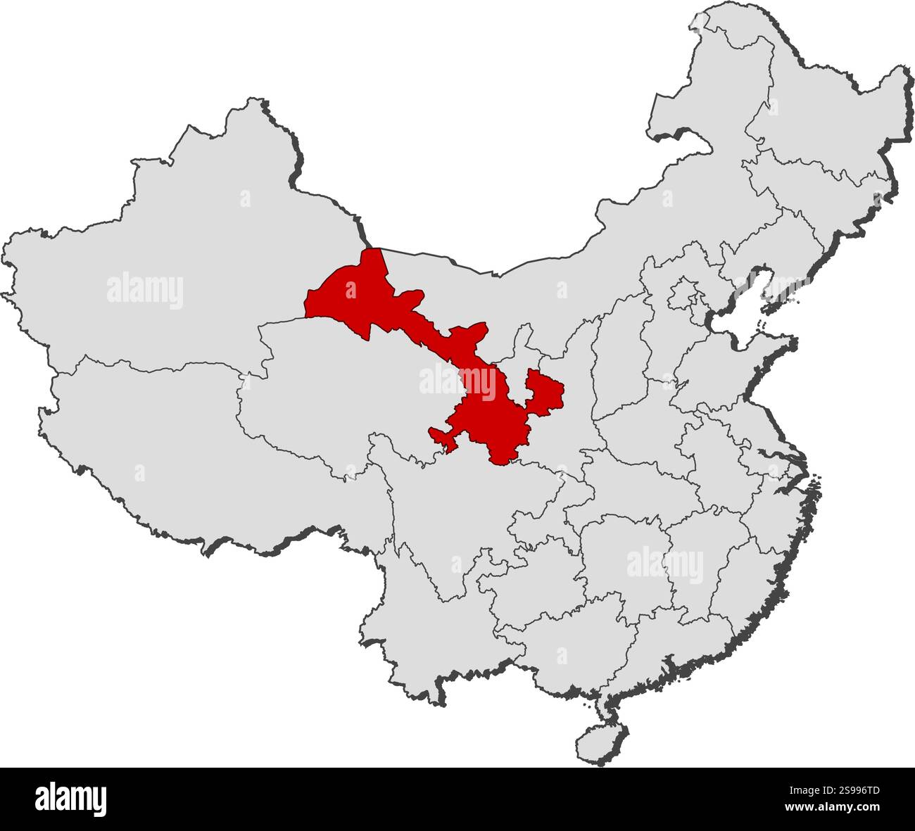 Map of China with the provinces, Gansu is highlighted Stock Vector ...