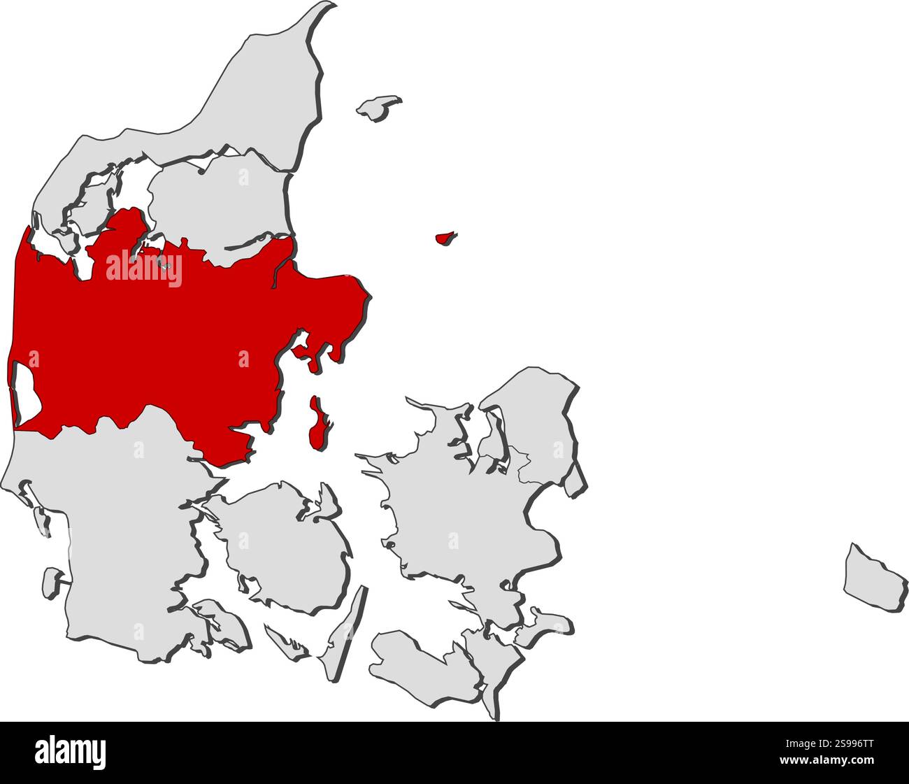 Map of Danmark with the provinces, Central Denmark is highlighted Stock ...