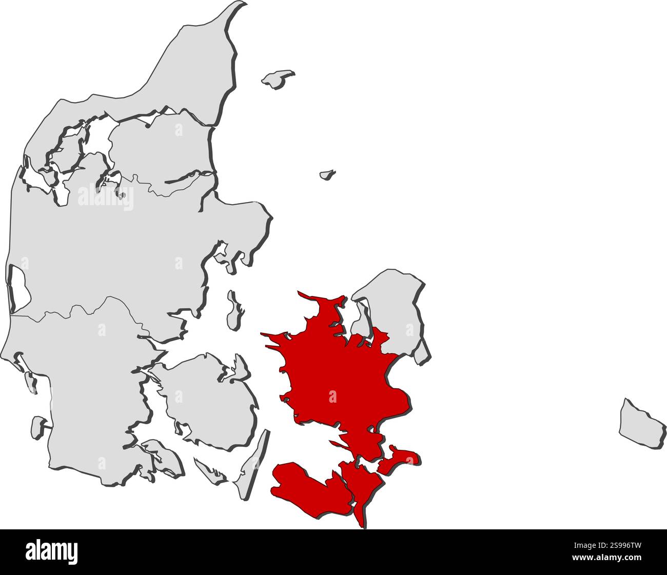 Map of Danmark with the provinces, Zealand is highlighted Stock Vector ...