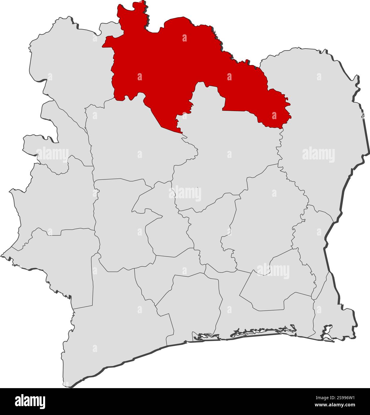 Map of Ivory Coast with the provinces, Savanes is highlighted Stock ...