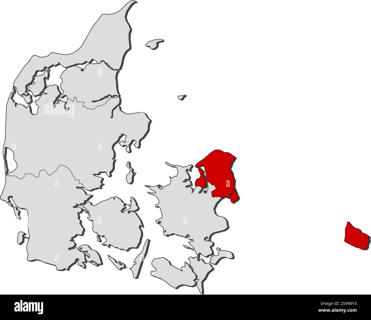 Map of Danmark with the provinces, Capital Region is highlighted Stock ...