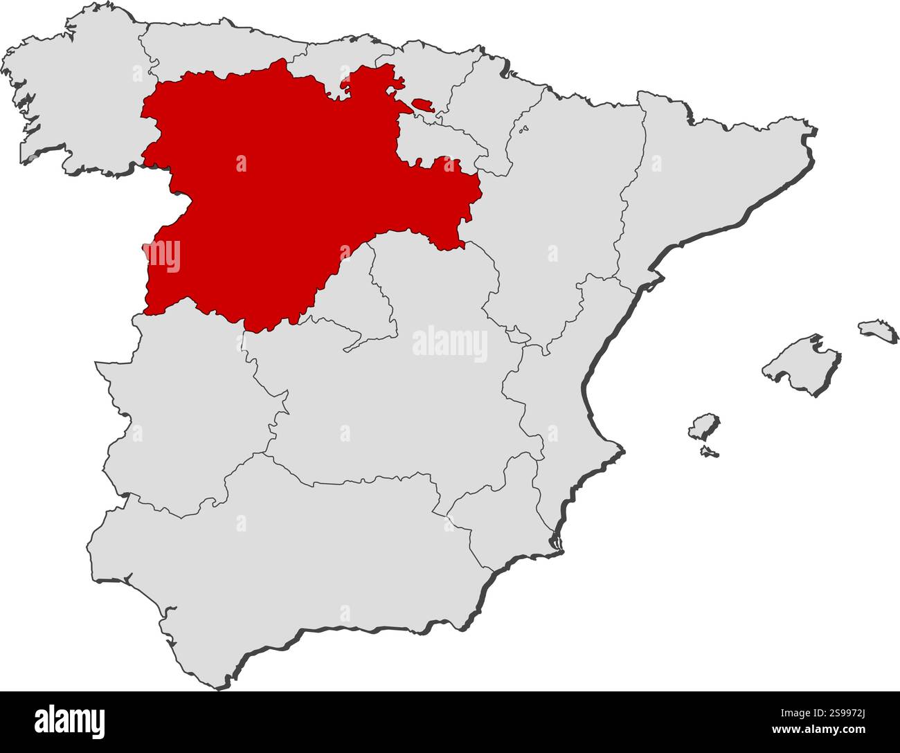Map of Spain with the provinces, Castile and León is highlighted Stock ...