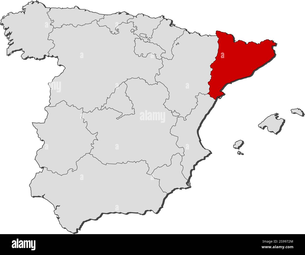 Map of Spain with the provinces, Catalonia is highlighted Stock Vector ...